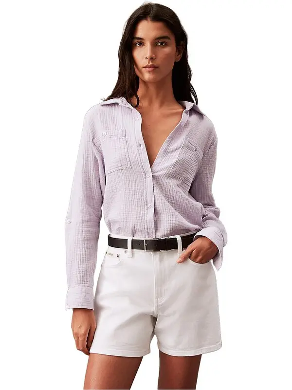 Calvin Klein Textured Button-front Roll-sleeve Shirt - Orchid