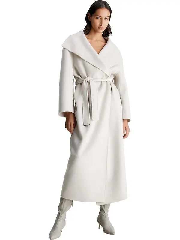 Calvin Klein Wool Belted Wrap Coat - Chateau Grey