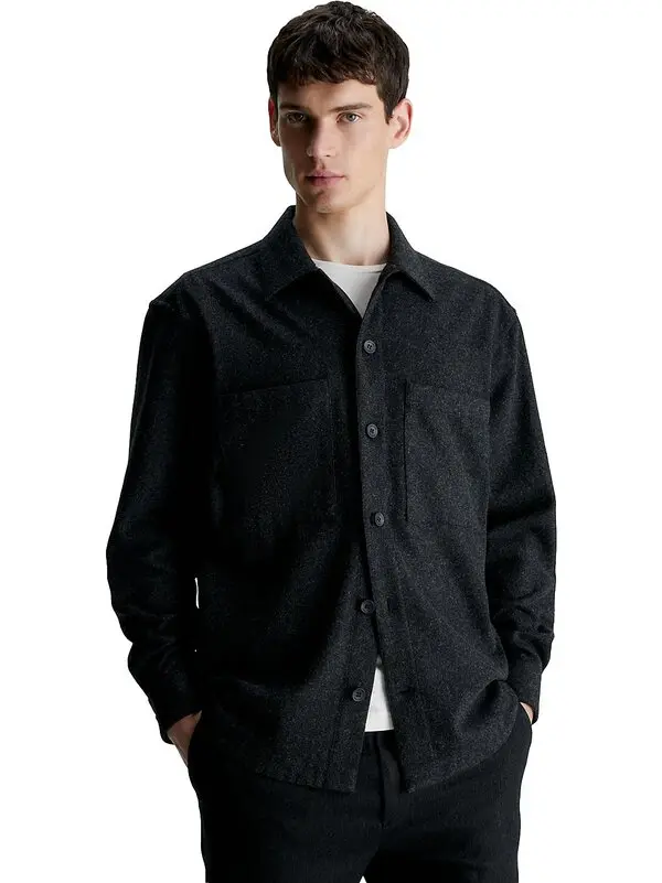 Calvin Klein Wool Blend Relaxed Button-down Shirt - Black