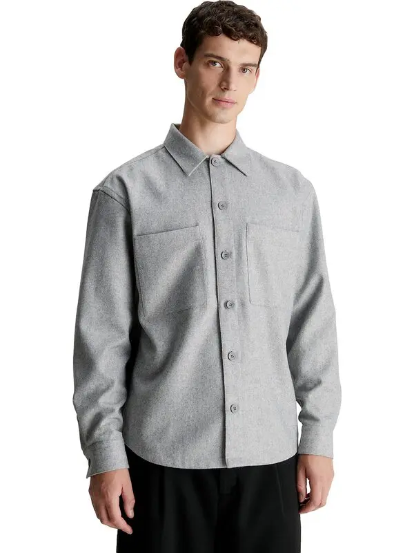 Calvin Klein Wool Blend Relaxed Button-down Shirt - Light Grey Heather