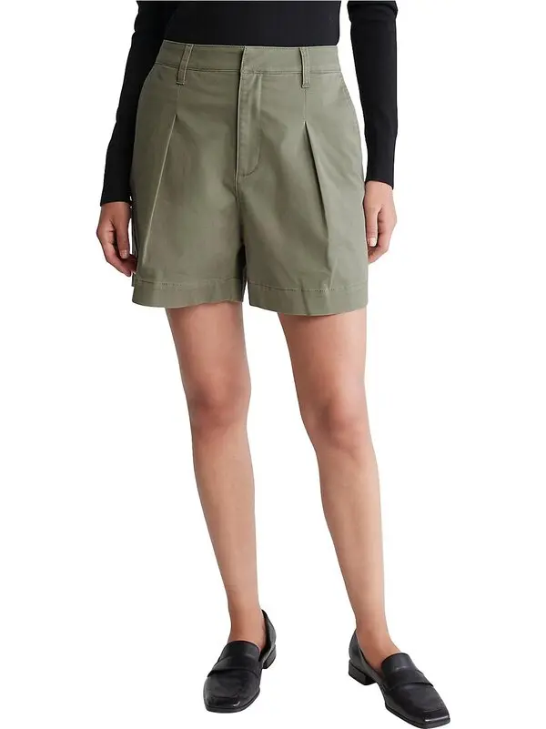Calvin Klein Twill Pleated 5-inch Shorts - Khaki Green