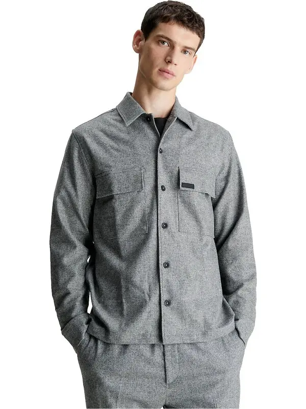 Calvin Klein Wool Blend Classic Flannel Button-down Shirt - Grey Fog