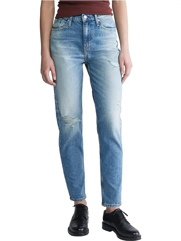 Calvin Klein Distressed Mom Fit Jeans - Medium Denim