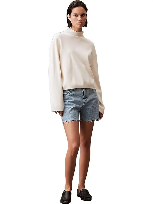 Calvin Klein Distressed Denim Mom Shorts - Light Denim