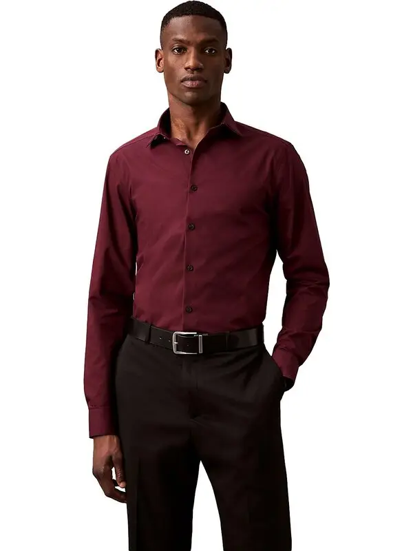 Calvin Klein Steel Solid Slim Fit Button-down Shirt - Burgundy