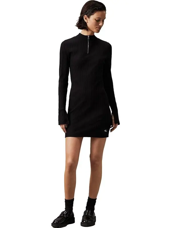 Calvin Klein Ribbed Half Zip Mini Dress - Black