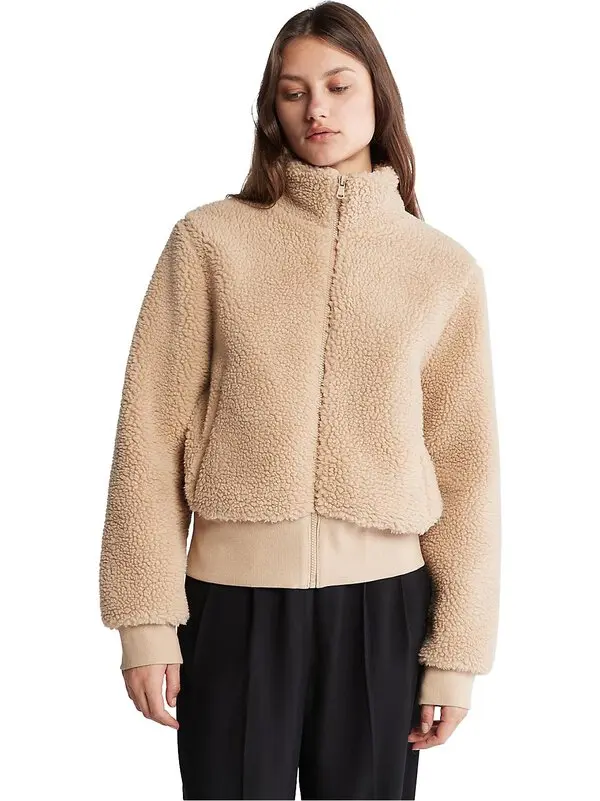Calvin Klein Sherpa Mock Neck Jacket - Camel