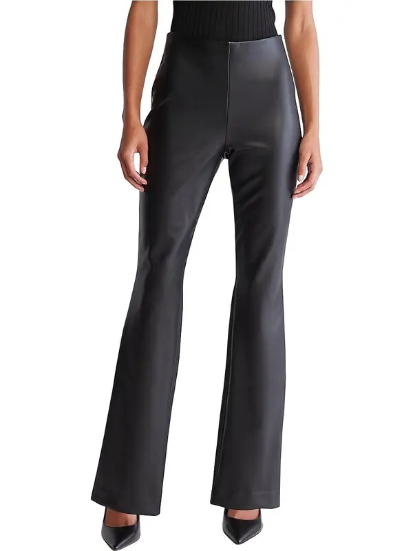 Calvin Klein Faux Leather Flared Pants - Black