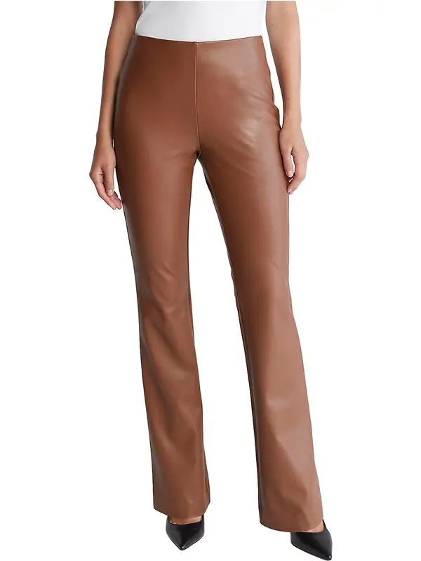 Calvin Klein Faux Leather Flared Pants - Caramel