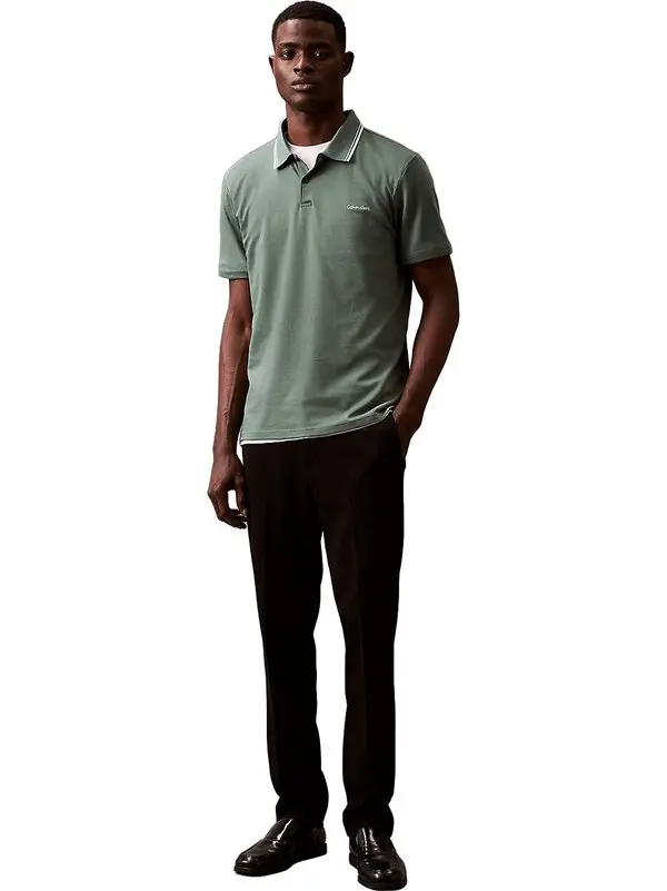 Calvin Klein Liquid Cotton Tipped Polo Shirt - Dark Forest