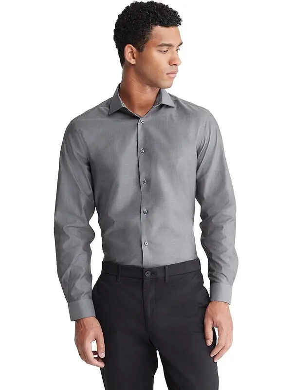 Calvin Klein Slim Fit Solid Herringbone Button-down Shirt - Carbon