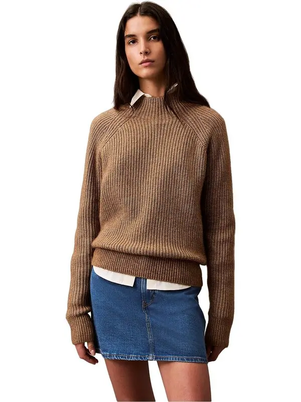 Calvin Klein Ribbed Knit Mock Neck Sweater - Spiced Plum