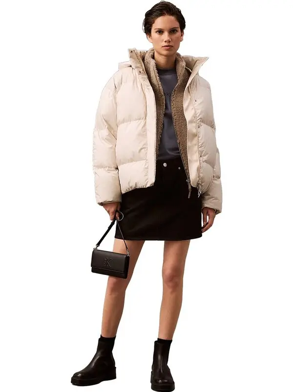 Calvin Klein Down Hooded Puffer Jacket - Desert Sand Dune