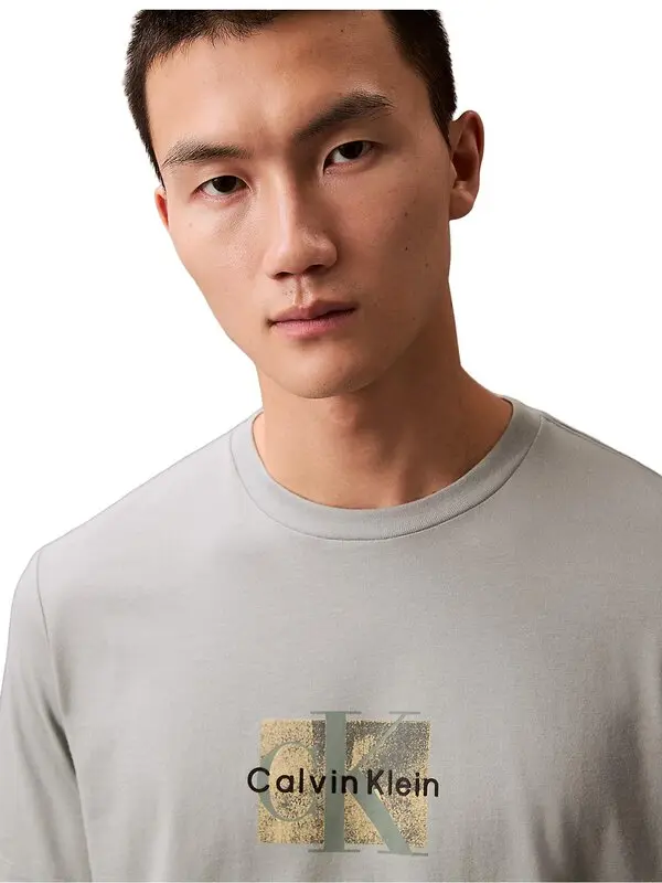 Calvin Klein Box Logo Overlay Classic Crewneck T-shirt - Slate Gray