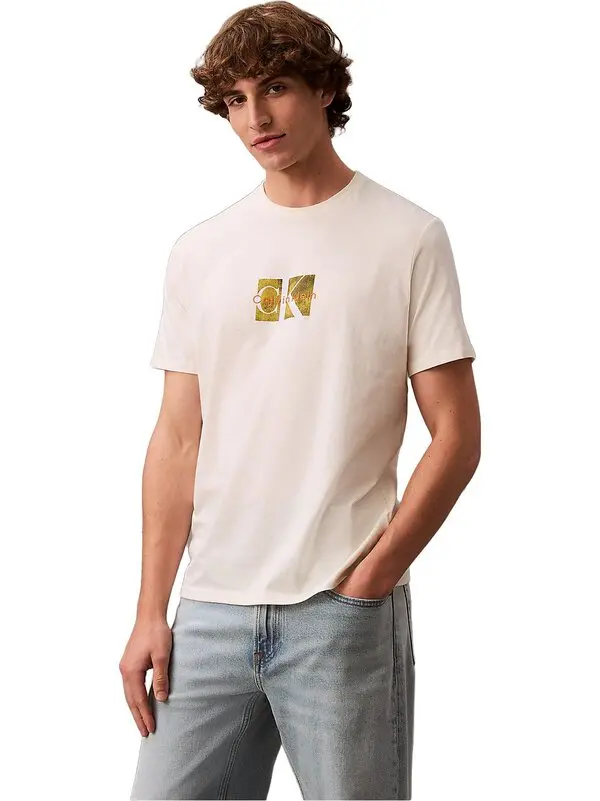 Calvin Klein Box Logo Overlay Classic Crewneck T-shirt - Vanilla Ice