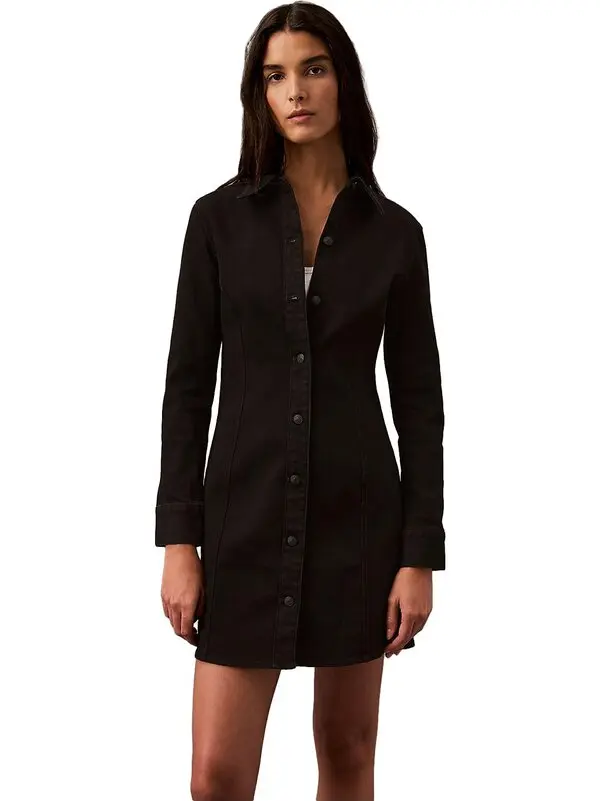 Calvin Klein Sculpt Button-down Mini Shirt Dress - Echo Black