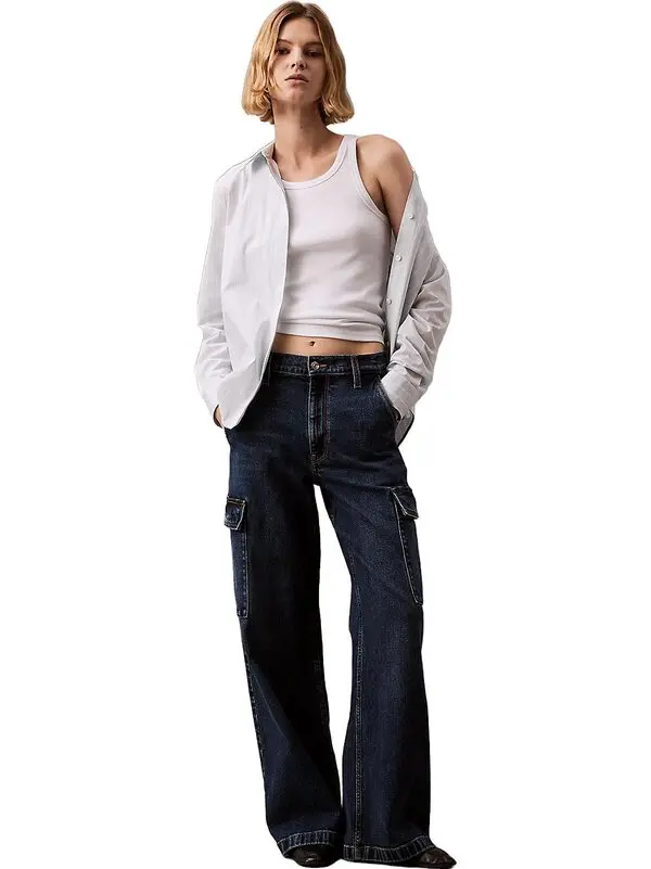 Calvin Klein Cargo Wide Leg Fit Jeans - Oil Slick