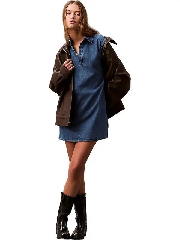 Calvin Klein Chambray Mini Shirt Dress - Klein Blue