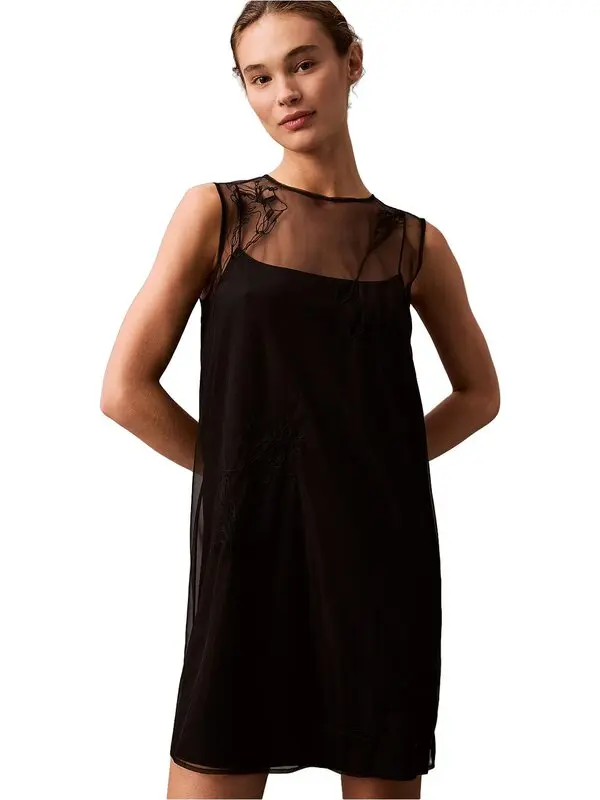 Calvin Klein Embroidered Mini Dress - Black