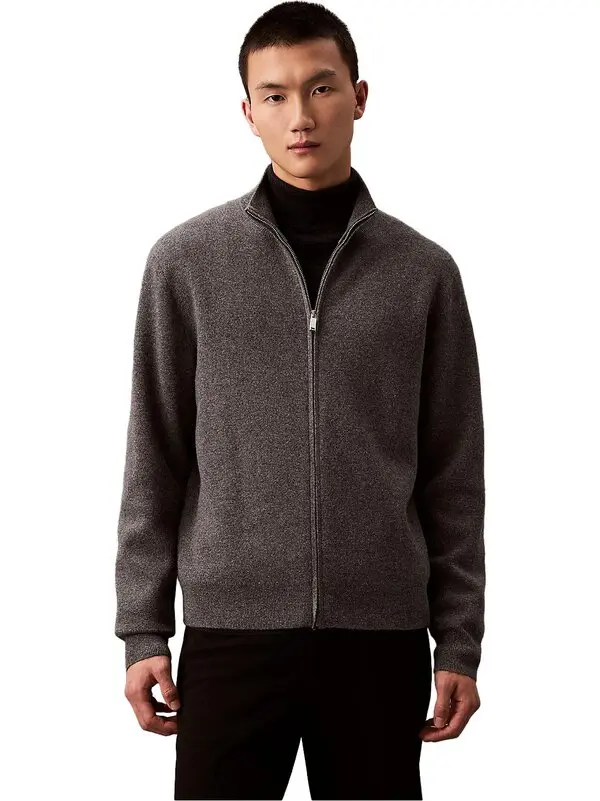 Calvin Klein Cashmere Lightweight Zip Jacket - Dark Cliff Heather