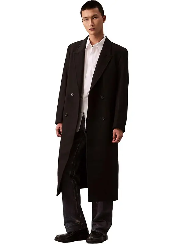 Calvin Klein Double-breasted Brushed Wool-cashmere Blend Coat - Black