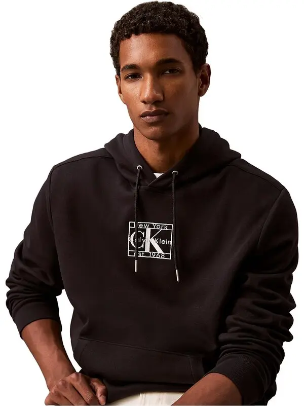 Calvin Klein Monogram Applique Logo Fleece Hoodie - Black Beauty