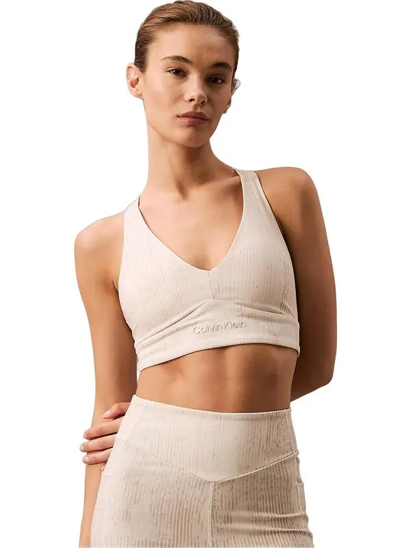 Calvin Klein Soft Stretch Sport Medium Support Sports Bra - Silver Birch Print