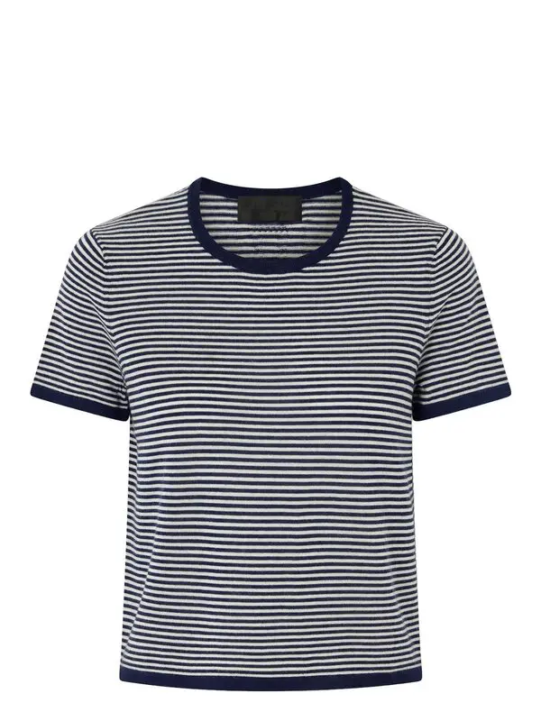 NILI LOTAN Linka Striped Cashmere T-shirt - Blue