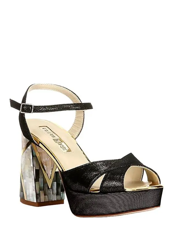 FREYA ROSE Zahra Noir Pearl Heel Sandal - Black Shimmer