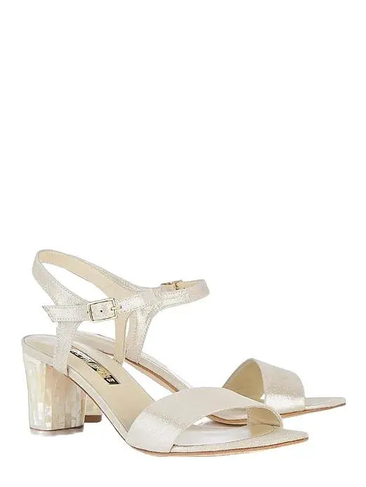 FREYA ROSE Martina Midi Ankle Strap Pearl Heel Sandal - Champagne