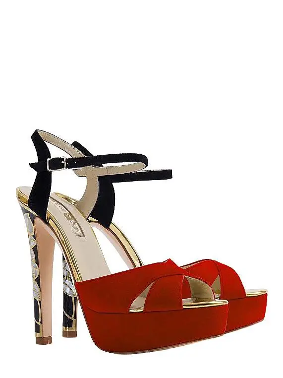 FREYA ROSE Rose In Bloom Ankle Strap Pearl Heel Sandal - Red