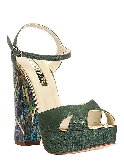 FREYA ROSE Cher Verde Ankle Strap Pearl Heel Sandal - Green