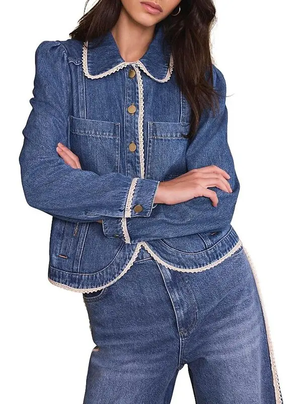 Mint Velvet Lace Trim Denim Jacket - Blue