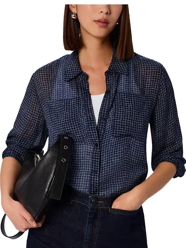 Whistles Grid Print Sheer Shirt - Navy/multi