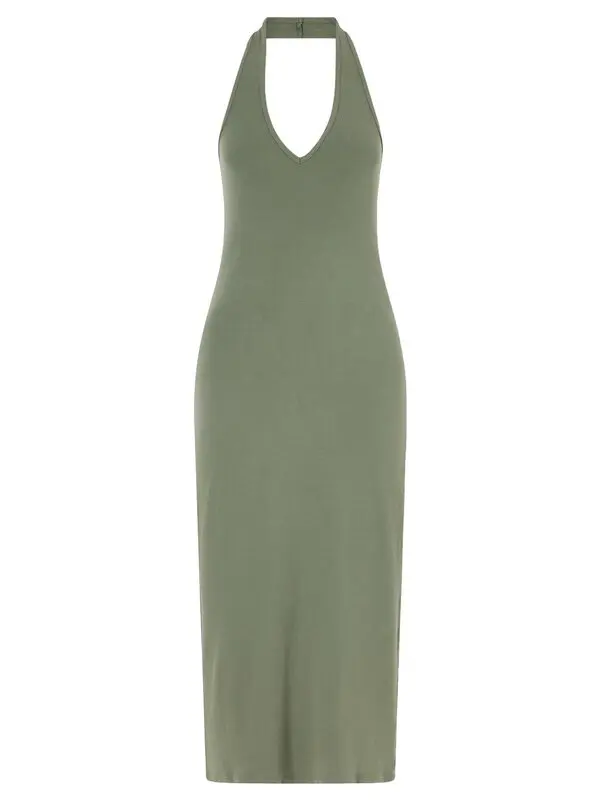 NILI LOTAN Stevie Cotton-jersey Halterneck Midi Dress - Army Green