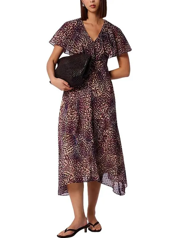 Whistles Orchid Print Cape Sleeve Dress - Purple/multi