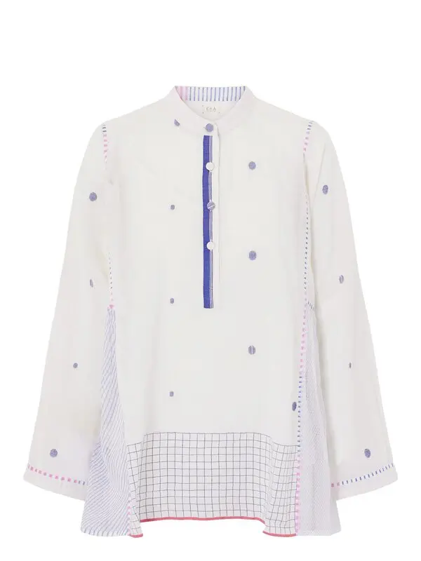 EKA Cosmos Handwoven Cotton-jamdani Blouse - Off-white