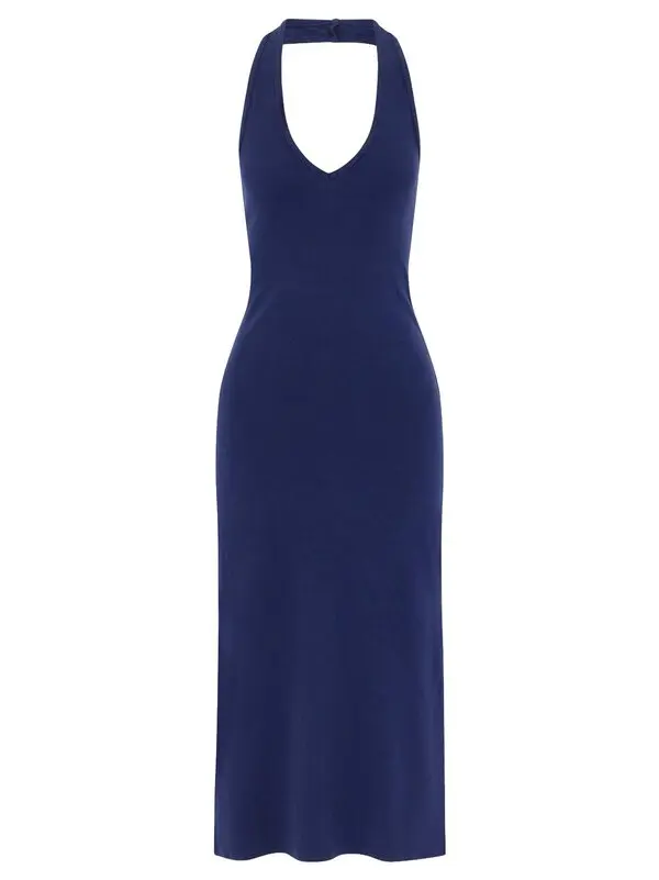 NILI LOTAN Stevie Cotton-jersey Halterneck Midi Dress - Blue