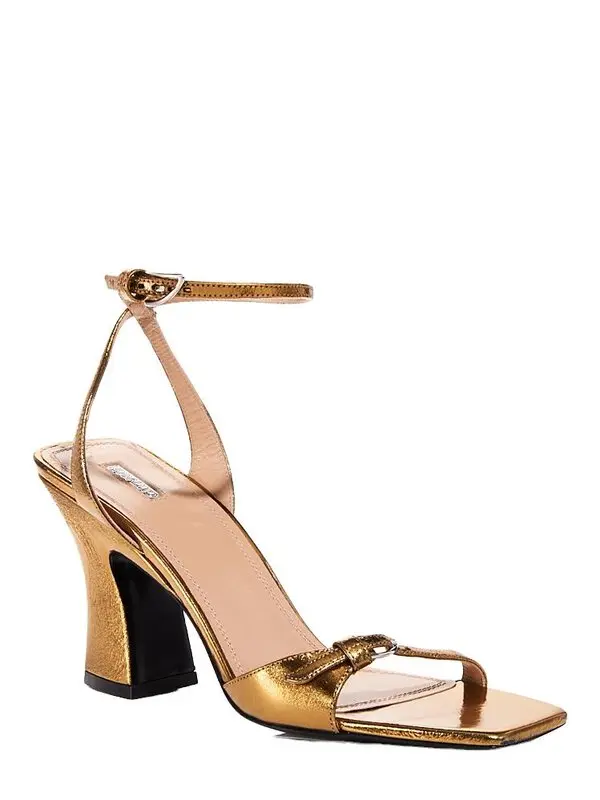 NODALETO Leather Ankle Strap Sandals - Bronze