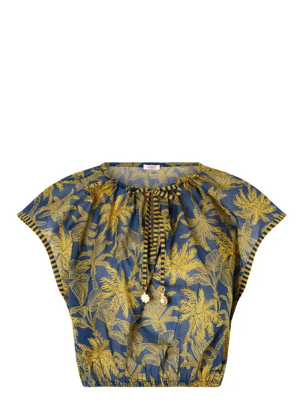 ERES Crocodile-embellished Printed Cotton-voile Blouse - Blue