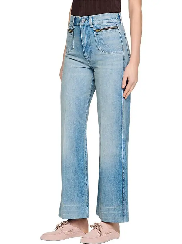 Sandro Faded Straight Zipped Cotton Jeans - Blue Jean