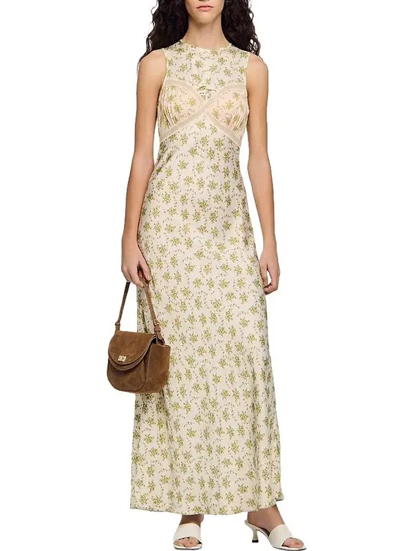 Sandro Kate Flower Print Maxi Dress - Olive / Ecru