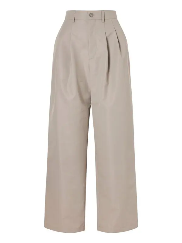 Wardrobe.NYC Pleated Wide-leg Cotton-blend Pants - Taupe