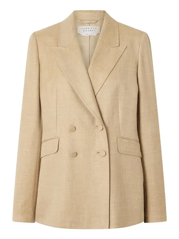 Gabriela Hearst Angela Double-breasted Wool, Silk, And Linen-blend Blazer - Neutrals