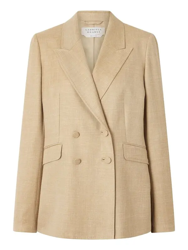 Gabriela Hearst Angela Double-breasted Wool, Silk, And Linen-blend Blazer - Sand