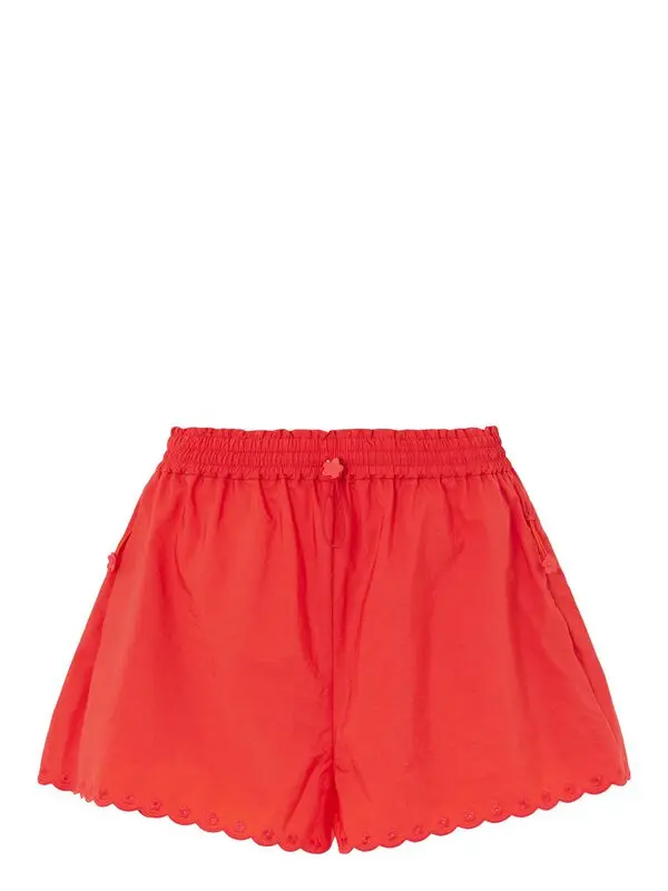 Cecilie Bahnsen Blossom Broderie Anglaise-trimmed Cotton-blend Taffeta Shorts - Red
