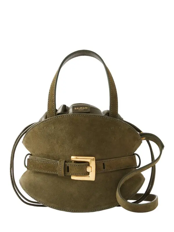 Balmain Shuffle Mini Suede Shoulder Bag - Green