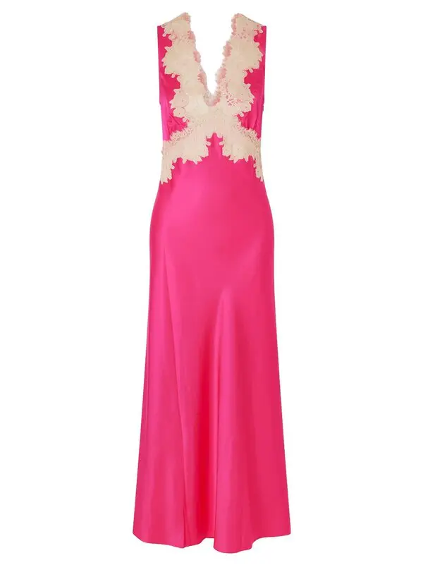 Rixo Lysandra Lace-trimmed Satin Midi Dress - Pink