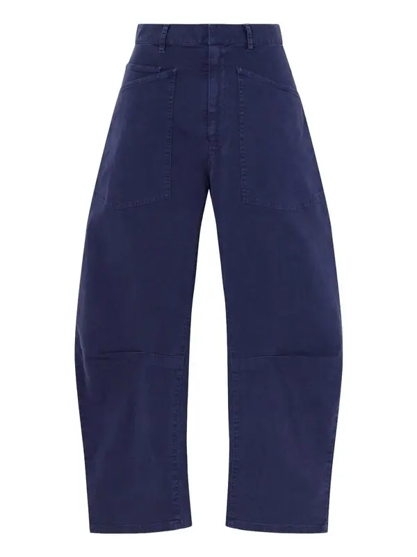 NILI LOTAN Shon Cotton-blend Twill Barrel-leg Pants - Blue