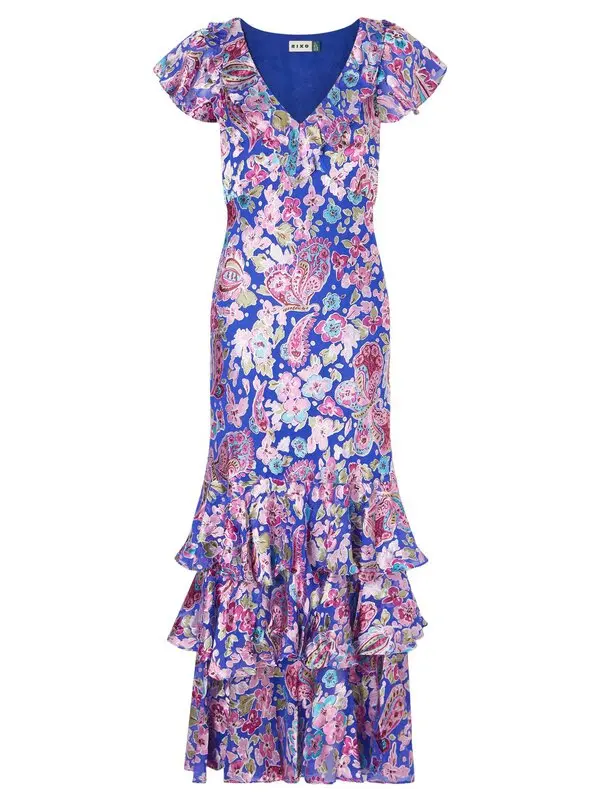 Rixo Amelle Tiered Floral-print Devoré Maxi Dress - Blue